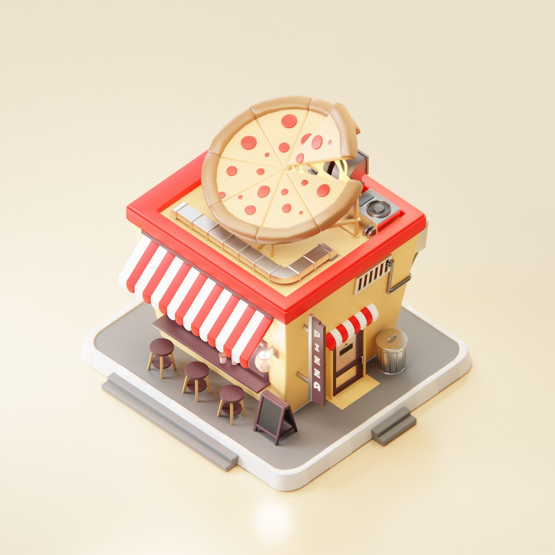 3D Simple Low Poly Pizza Shop Model - TurboSquid 1923370