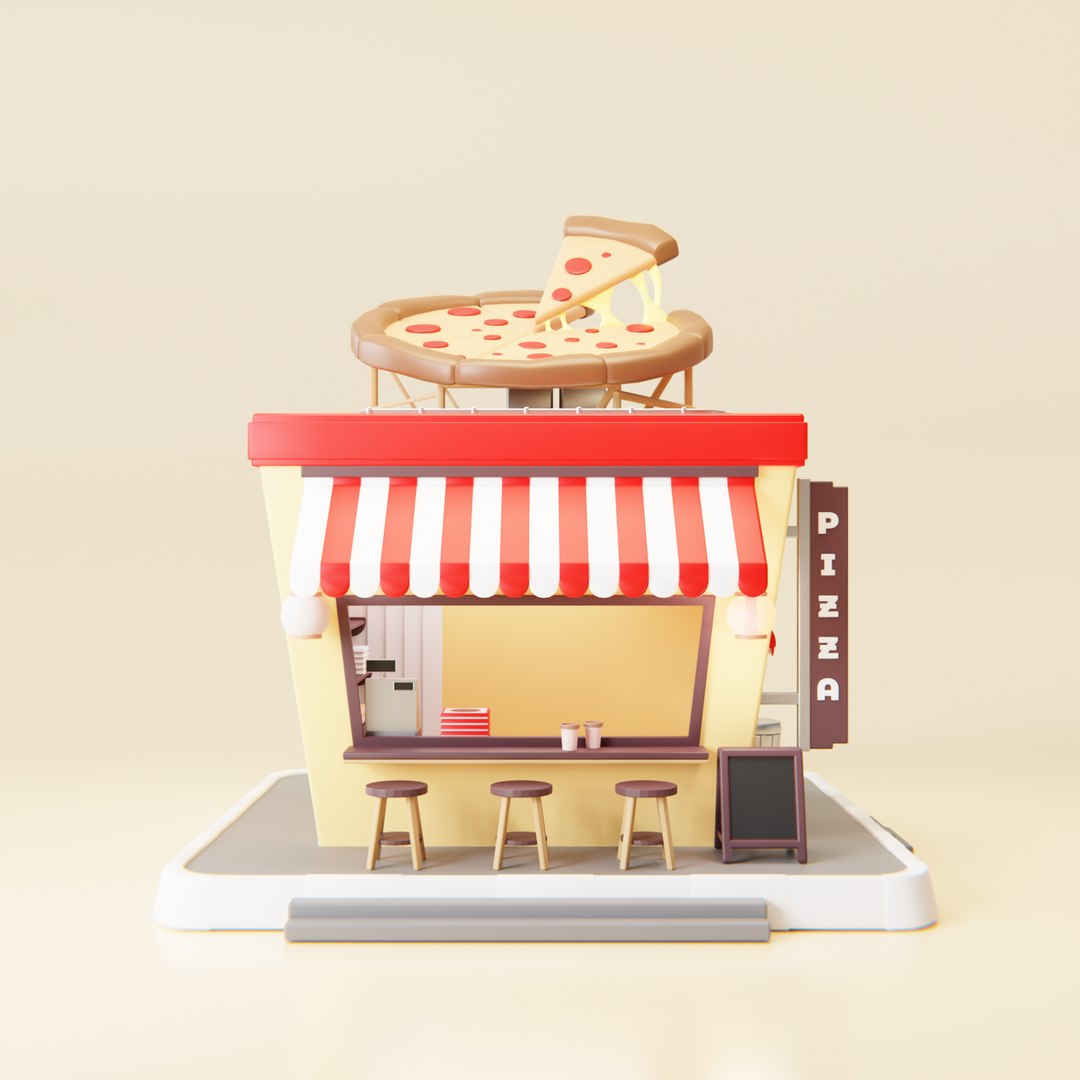 3D Simple Low Poly Pizza Shop Model - TurboSquid 1923370