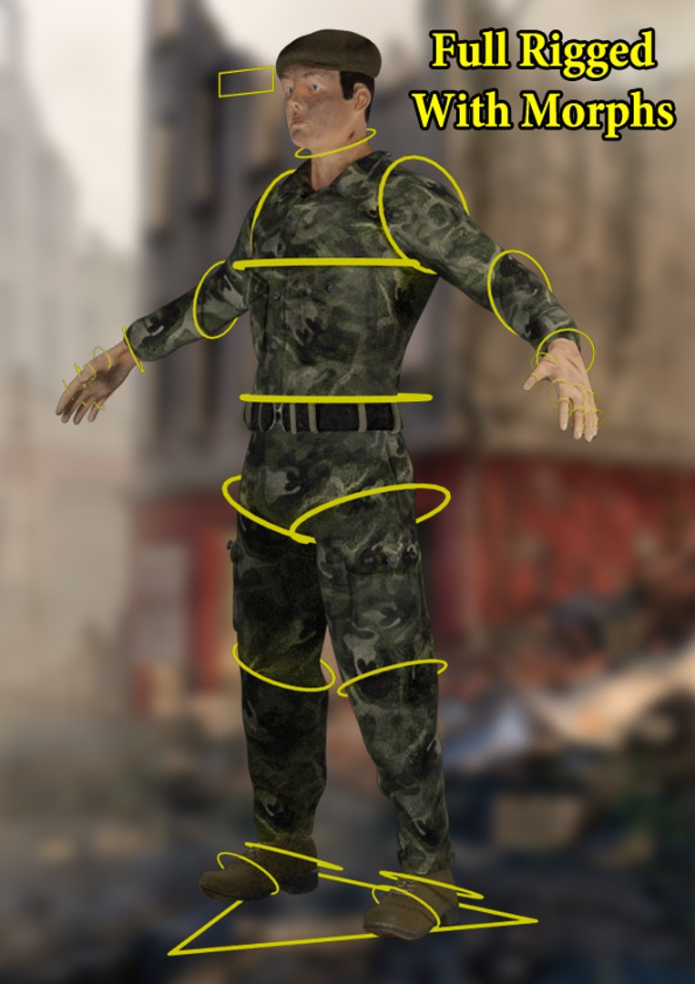 3d Army Soldier Rigged Character Model