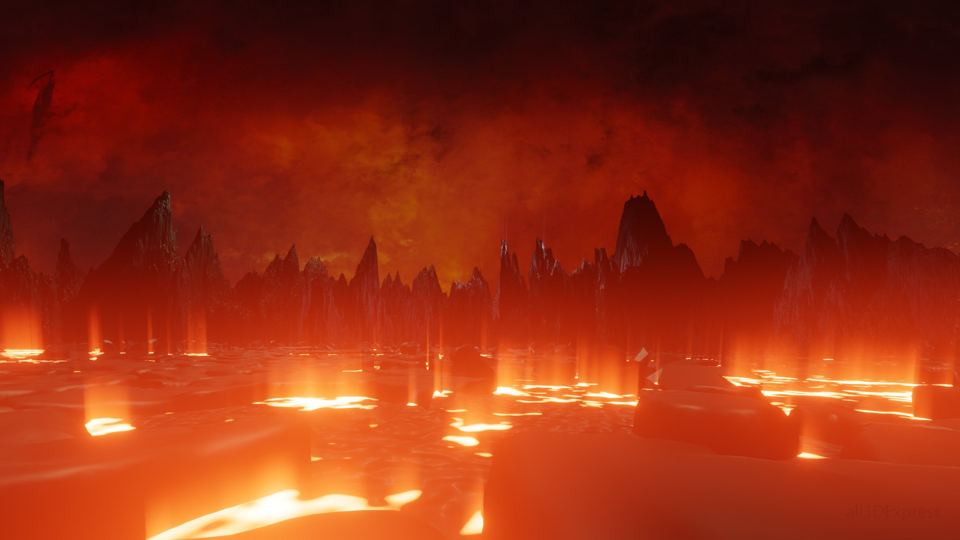3D Large Scale Hell with flowing Lava - TurboSquid 2089258