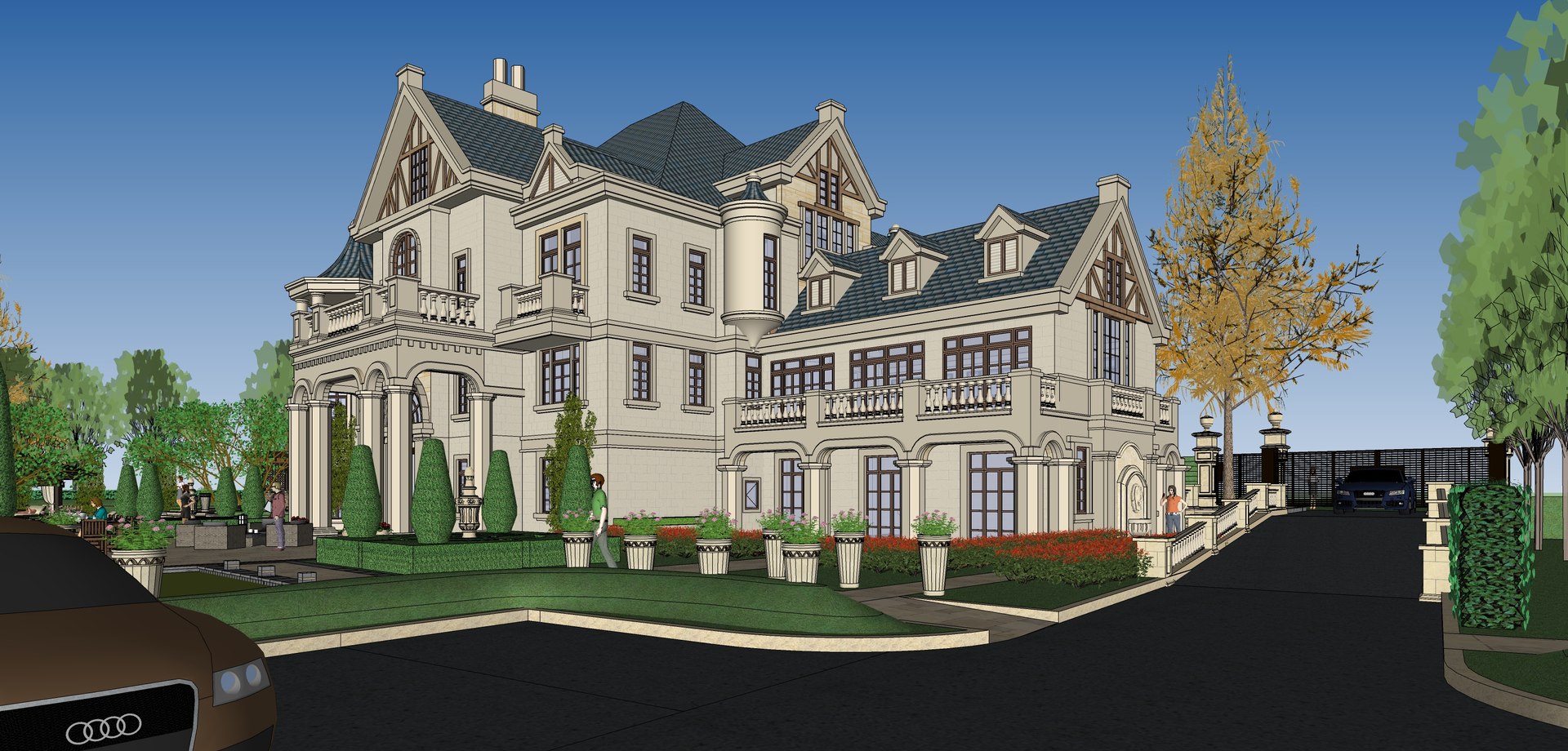 modelo 3d European style single-family villa manor Scenery yard 3D ...