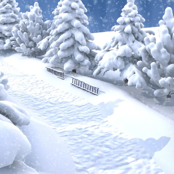 3d winter conifer forest snow model