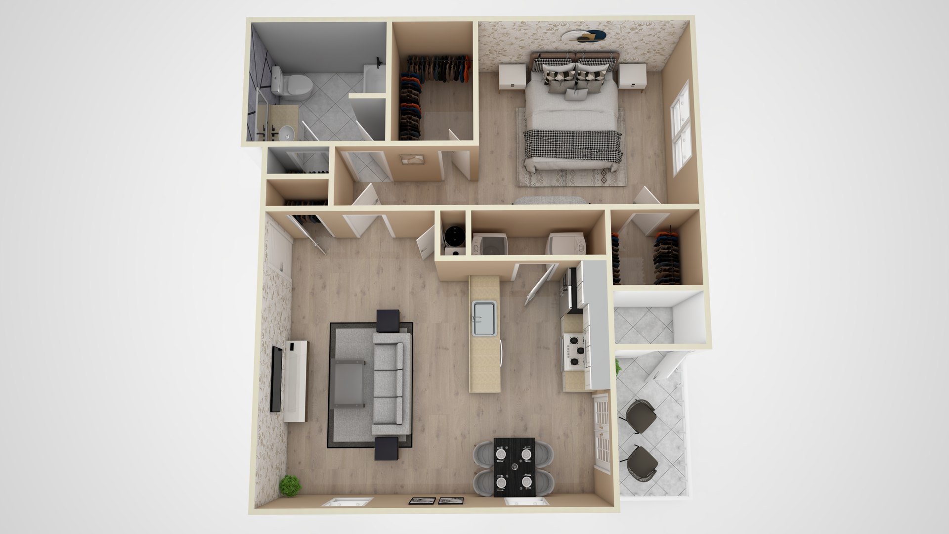 modelo 3d One Bedroom Apartment 3D Floor Plan - TurboSquid 2051907
