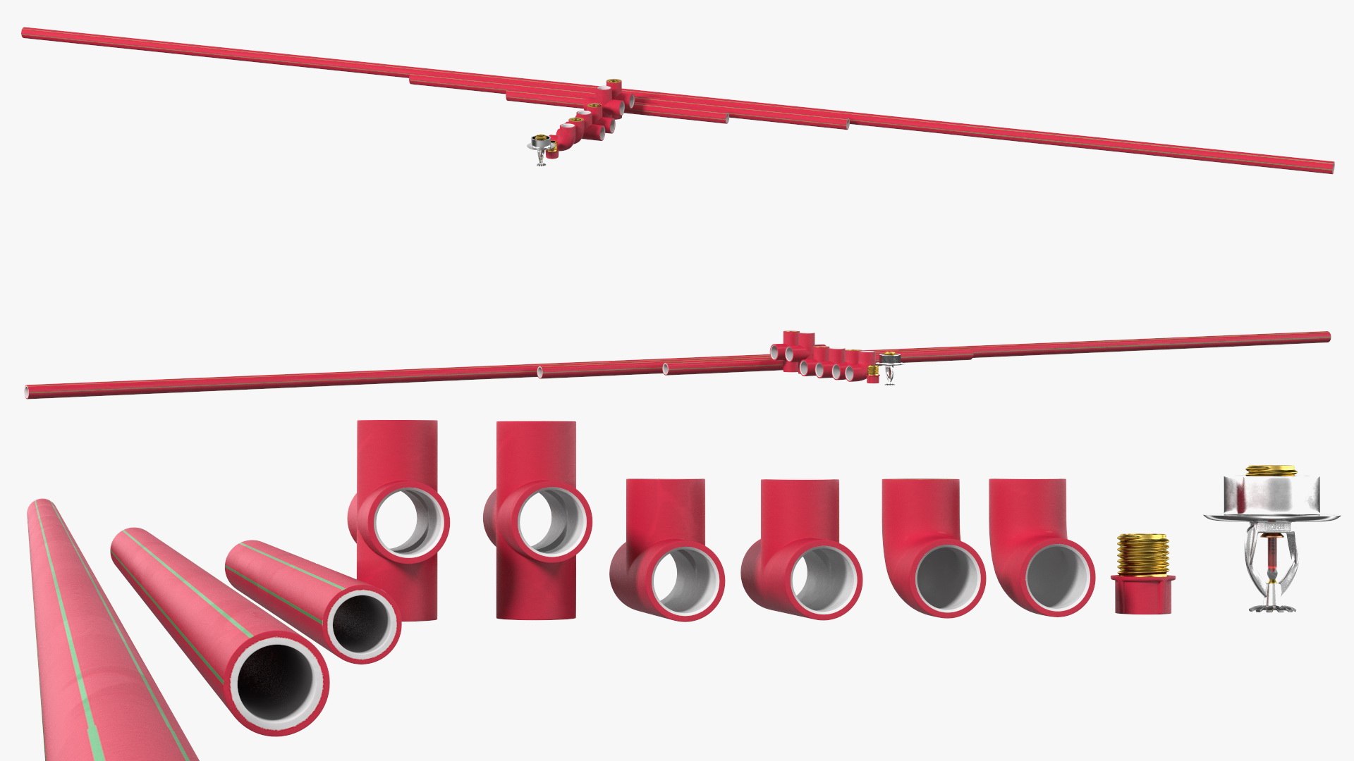Fire Sprinkler Head with Pipes Set model - TurboSquid 1722116