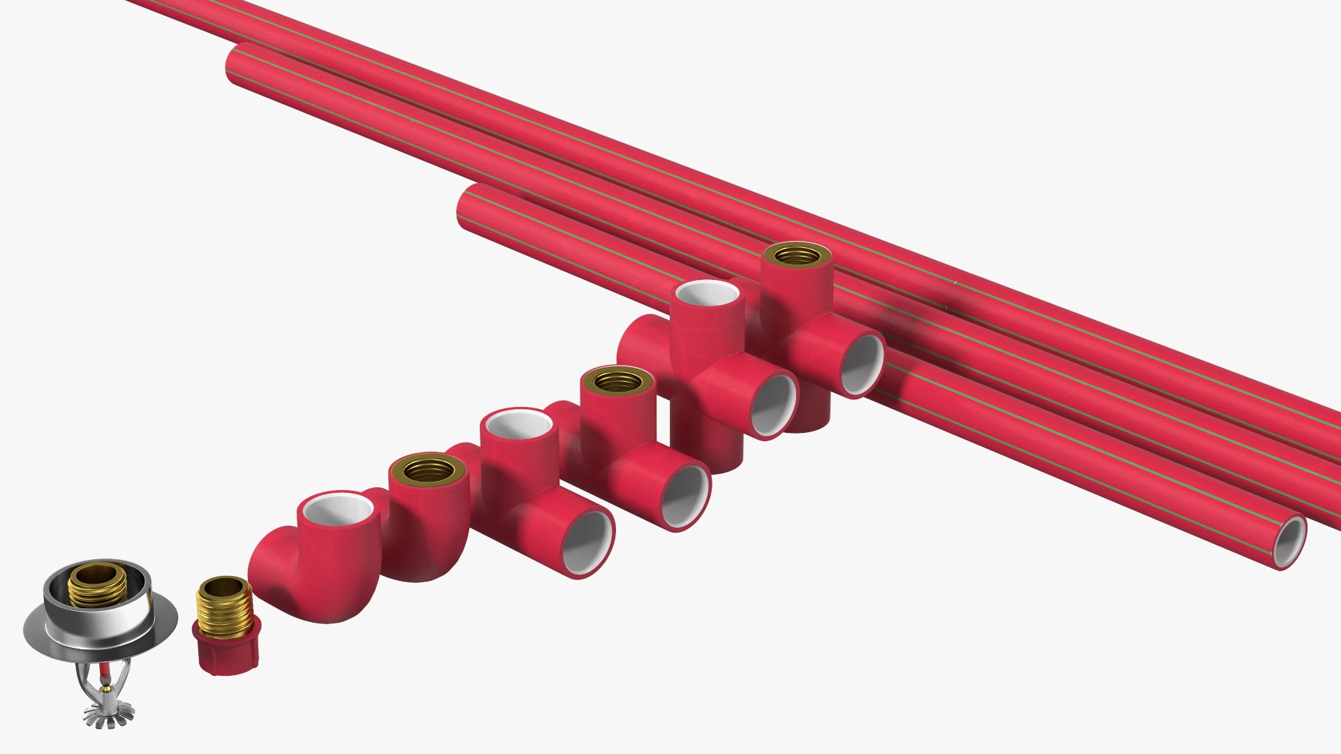 Fire Sprinkler Head with Pipes Set model - TurboSquid 1722116