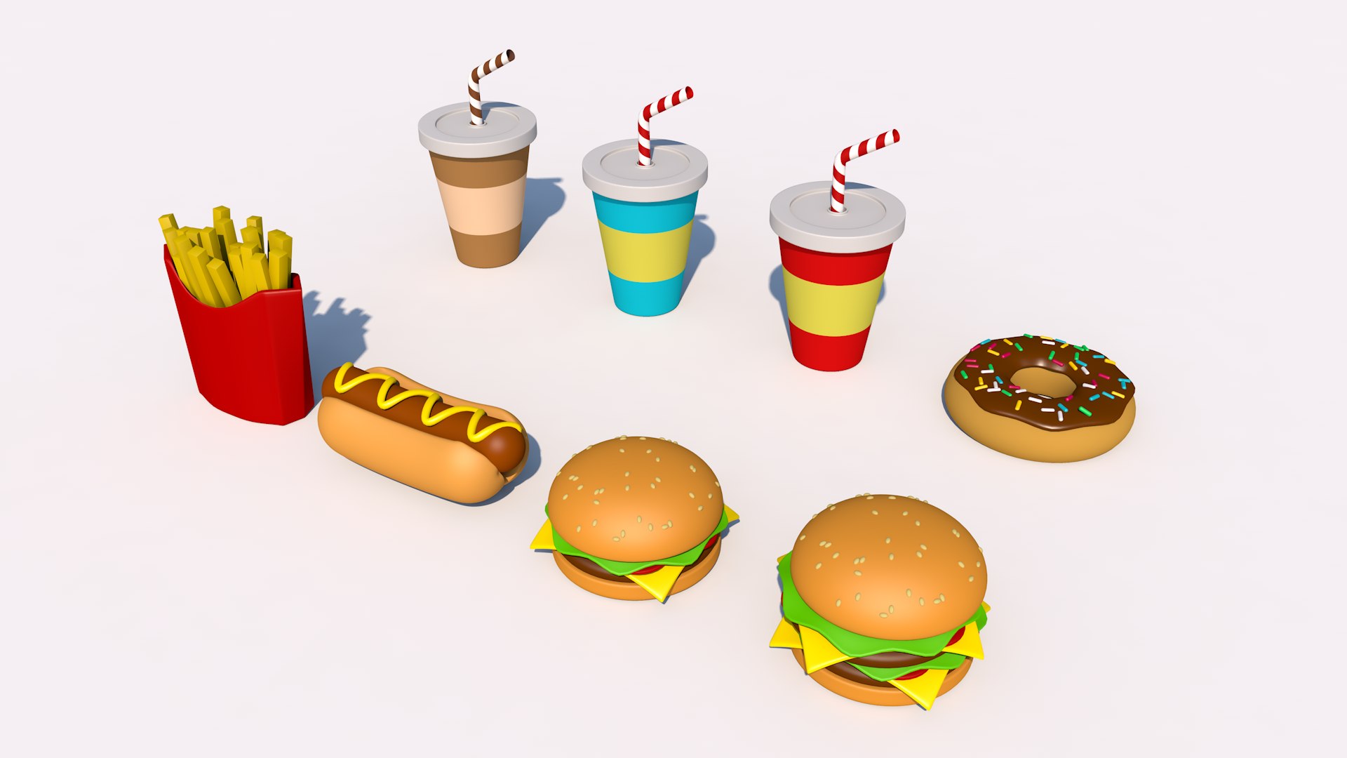 3D Fast Food Pack With Burgers And Fries - TurboSquid 1886215