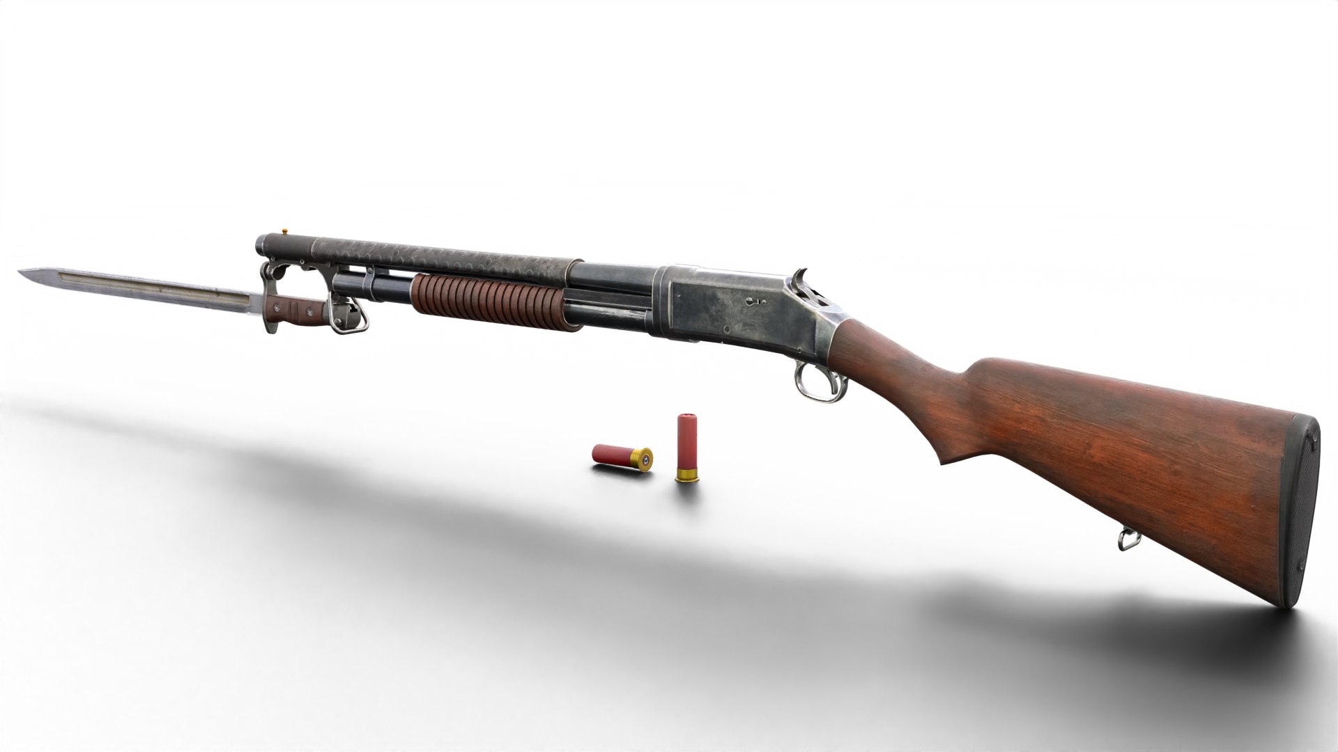 WW1 Trench Shotgun 3D Model Winchester M1897 Style With Bayonet Shells ...