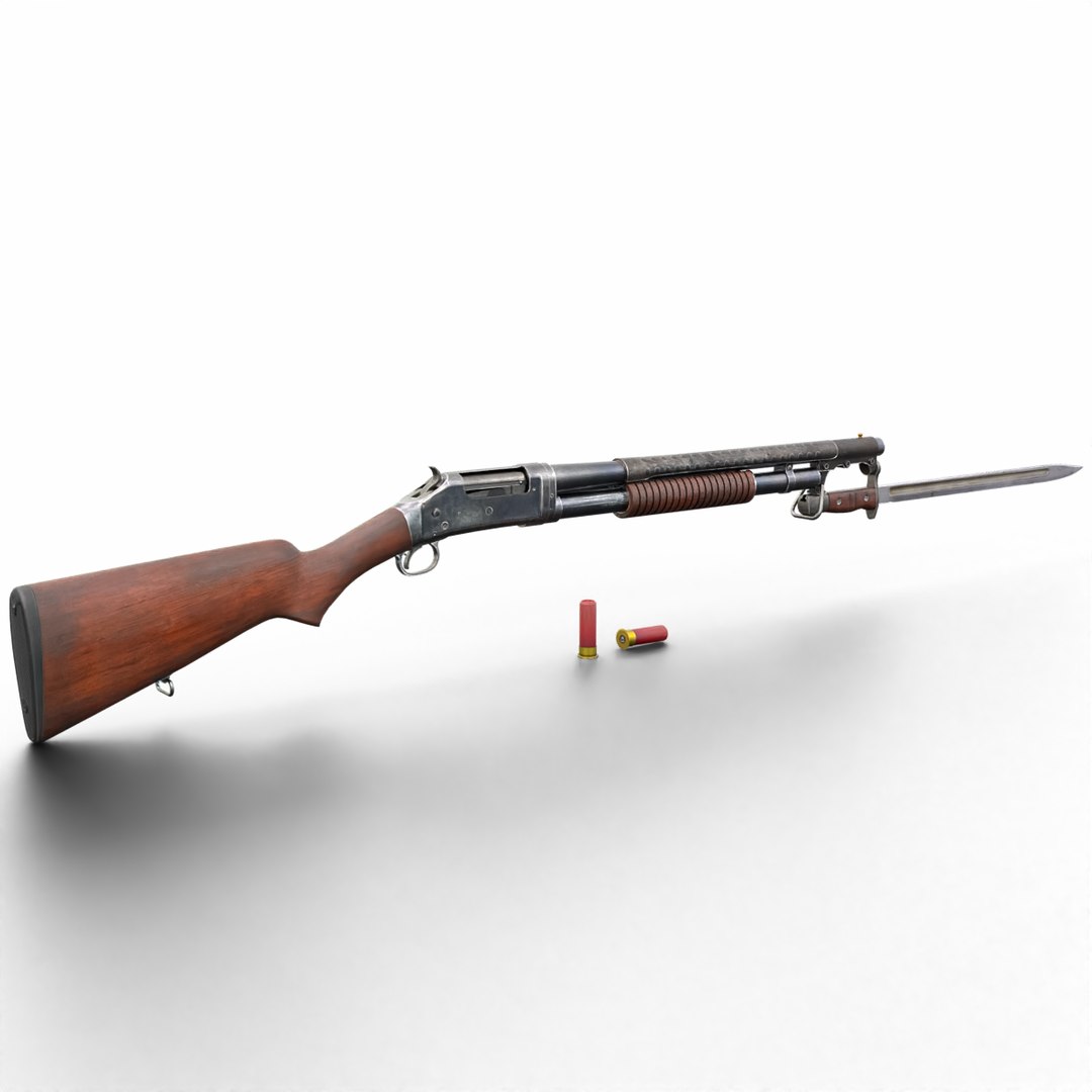 WW1 Trench Shotgun 3D Model Winchester M1897 Style With Bayonet Shells ...