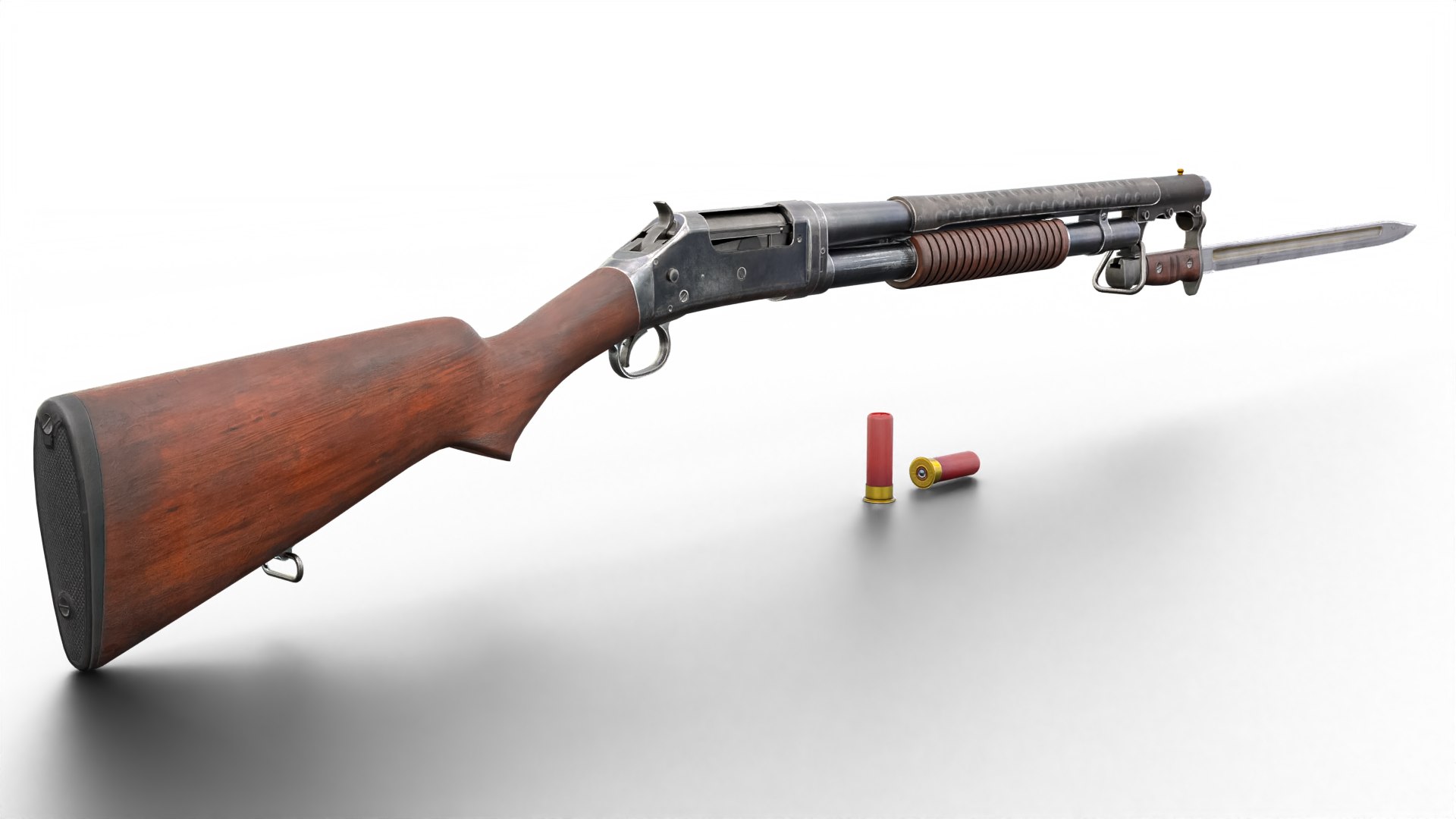 WW1 Trench Shotgun 3D Model Winchester M1897 Style With Bayonet Shells ...