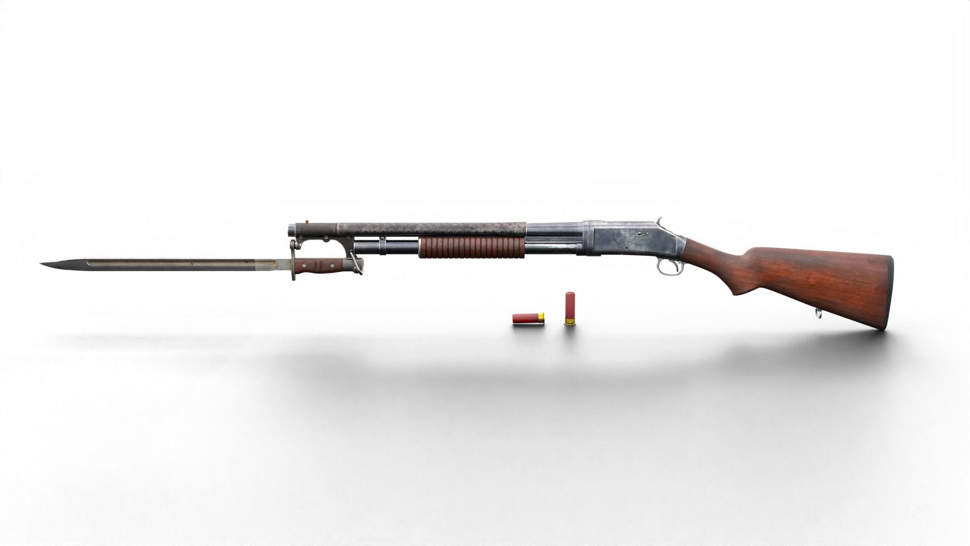 WW1 Trench Shotgun 3D Model Winchester M1897 Style With Bayonet Shells ...