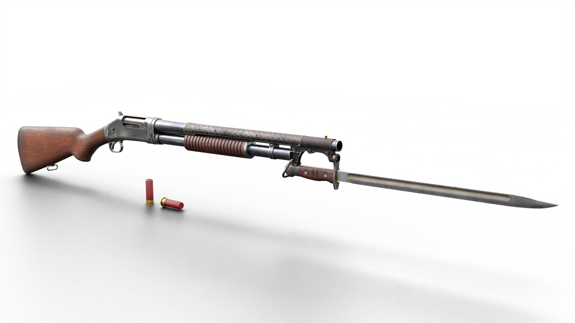 WW1 Trench Shotgun 3D Model Winchester M1897 Style With Bayonet Shells ...