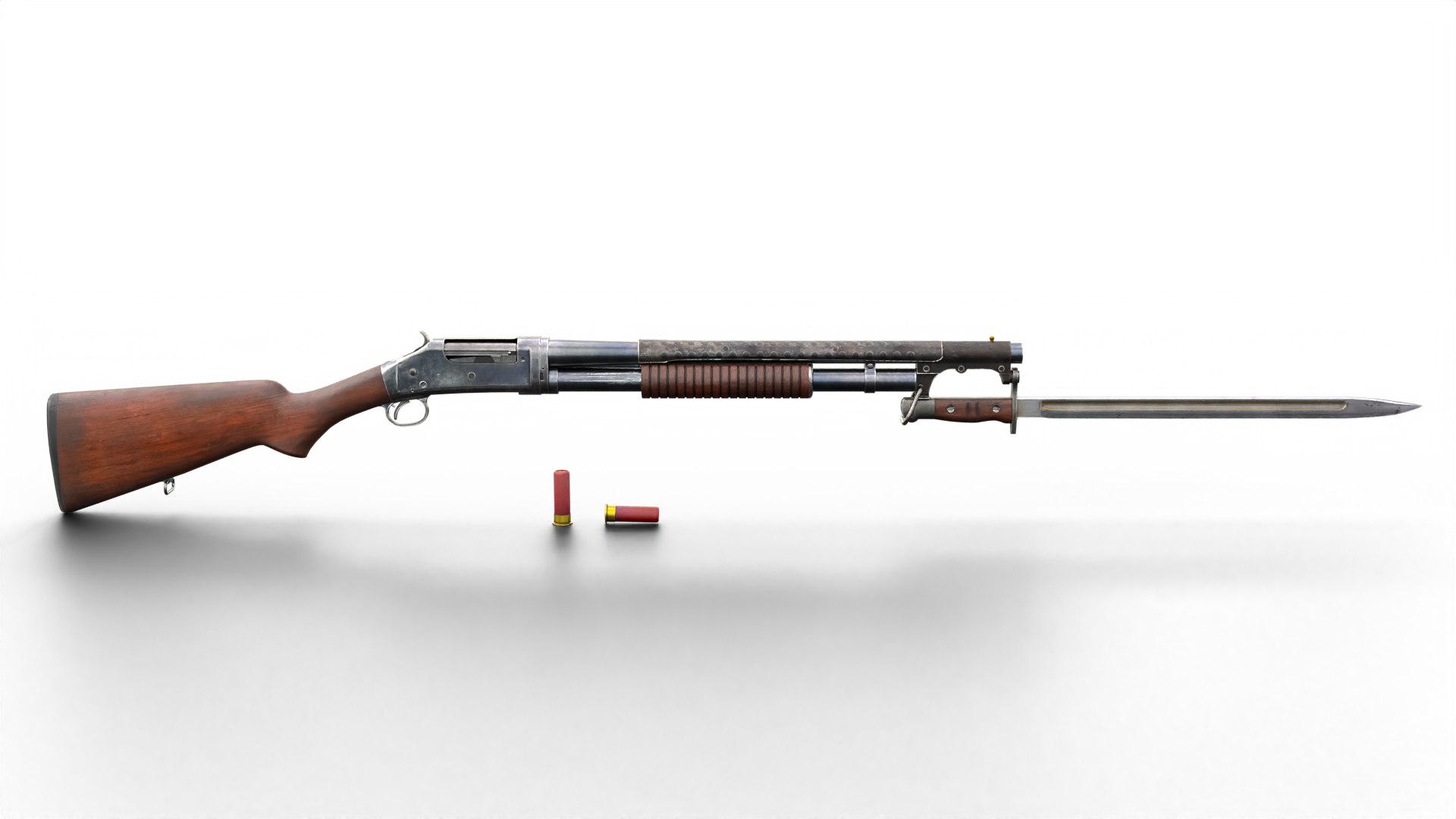 WW1 Trench Shotgun 3D Model Winchester M1897 Style With Bayonet Shells ...