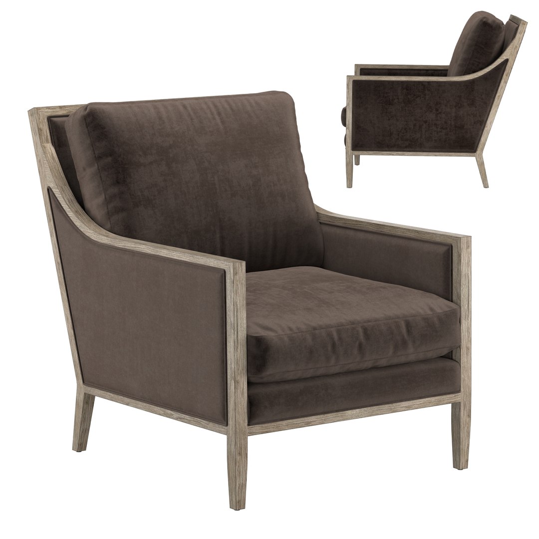 3D Model FRENCH CONTEMPORARY SLOPE ARM LOW BACK CHAIR - TurboSquid 1900753