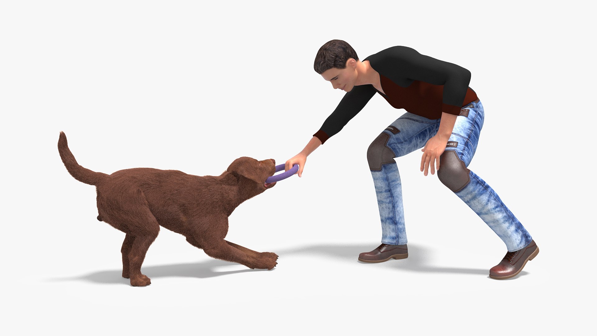 Dog Owner Playing With Labrador Fur 3D Model - TurboSquid 2284127