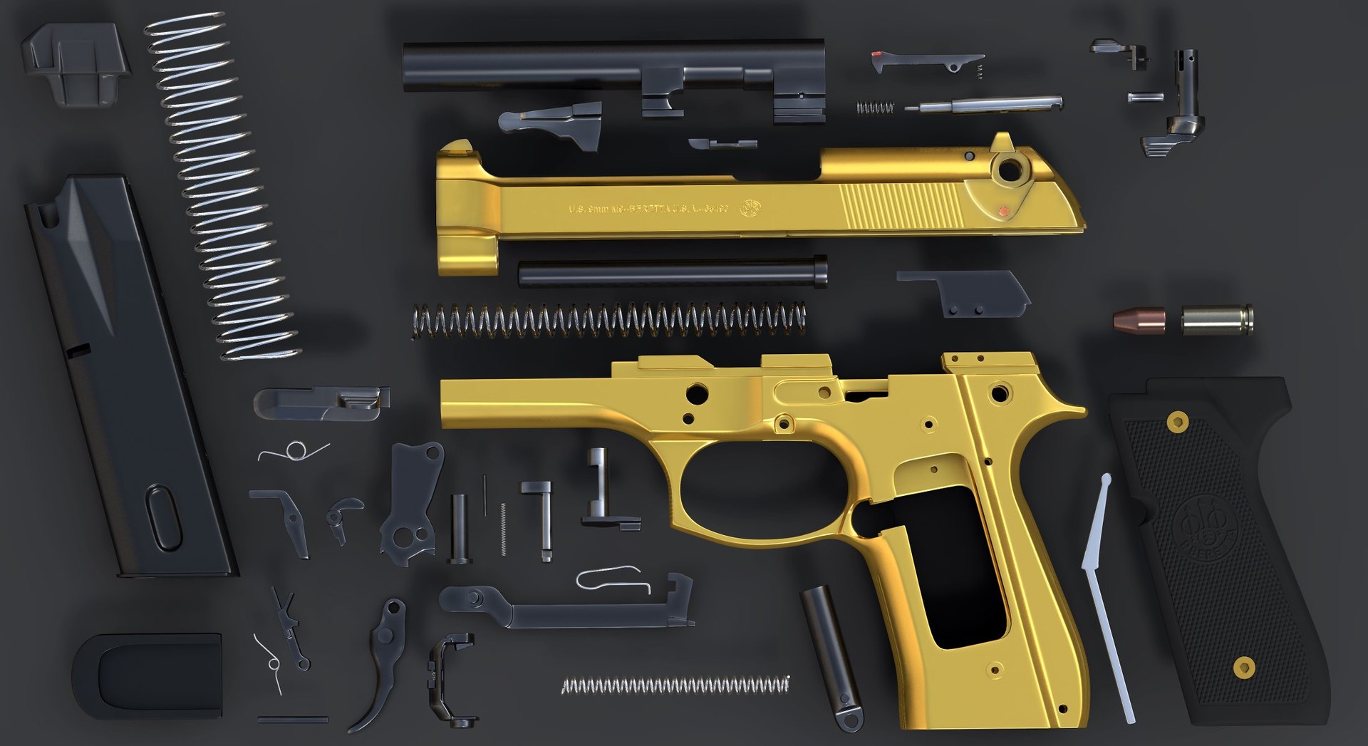 Beretta m9 gold - model - TurboSquid 1397321