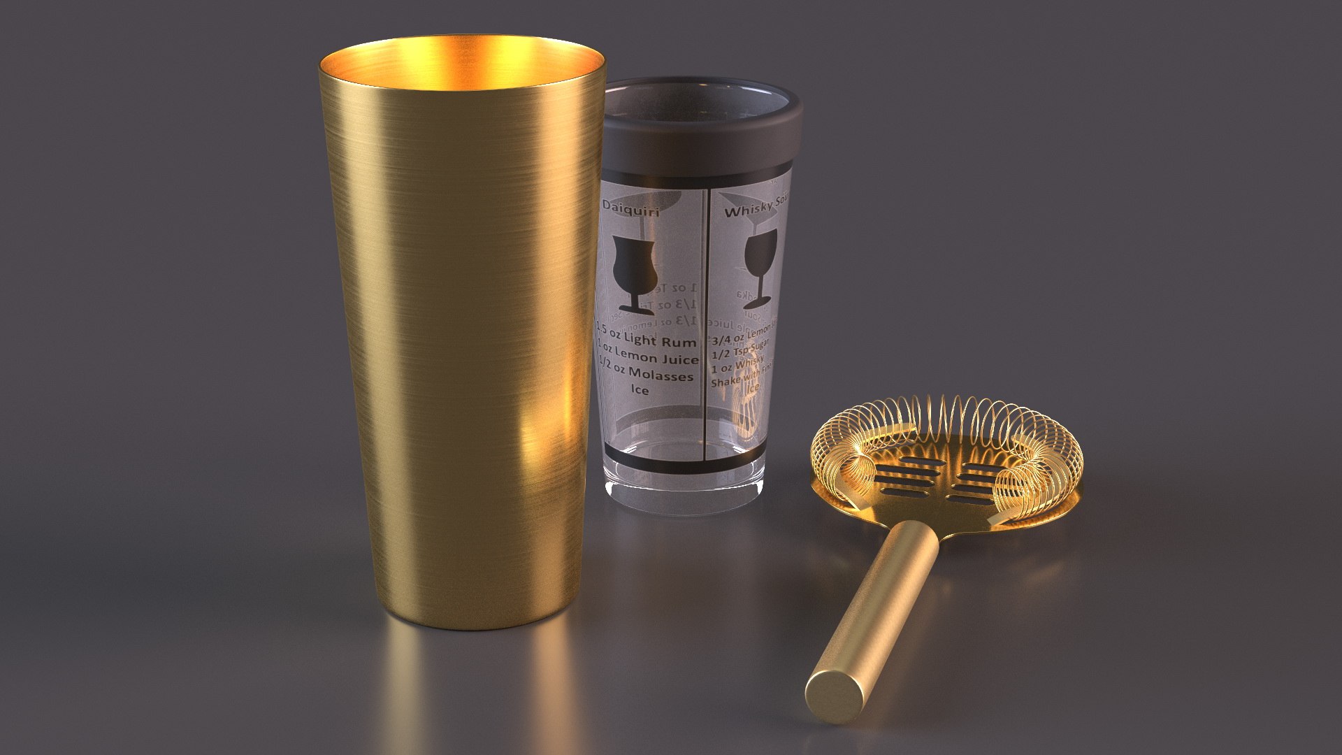 Cocktail Shaker Set Transparent Gold 3D - TurboSquid 2118233