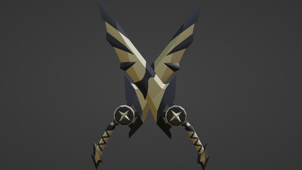 modelo 3d stylized golden double daggers encrusted with black crystals ...