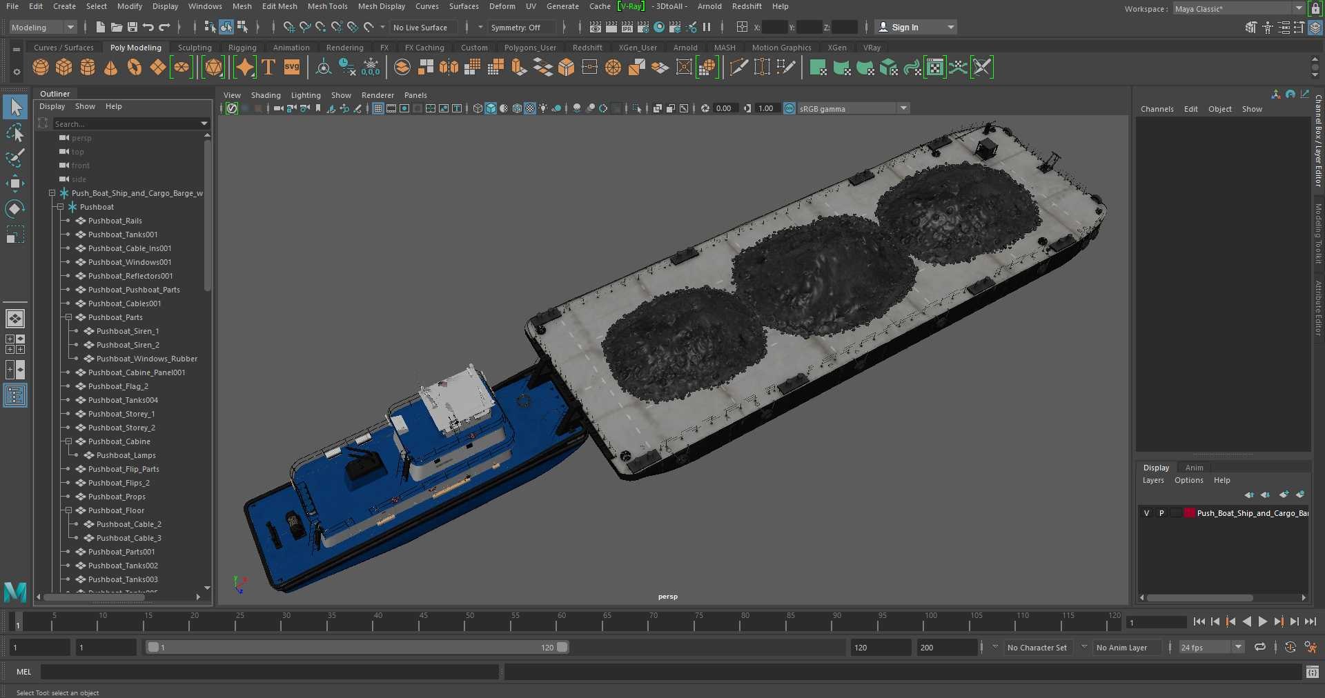 Push Boat Ship And Cargo Barge With Coal Load 3D Model - TurboSquid 2373998