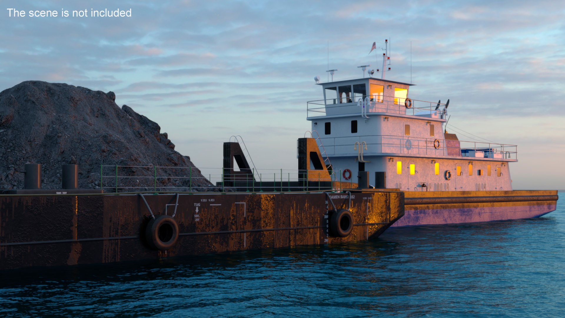 Push Boat Ship And Cargo Barge With Coal Load 3D Model - TurboSquid 2373998