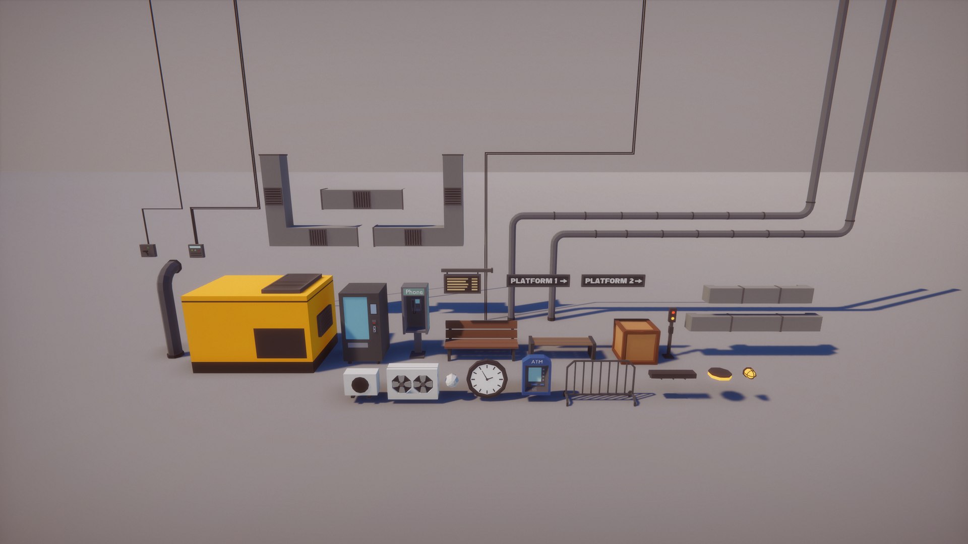 3D Low Poly FPS Map Vol5 - Railway Station Map with Trains model ...