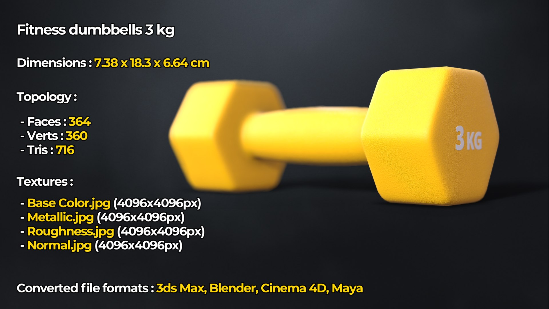 3D Fitness dumbbells 3 kg - TurboSquid 1791930