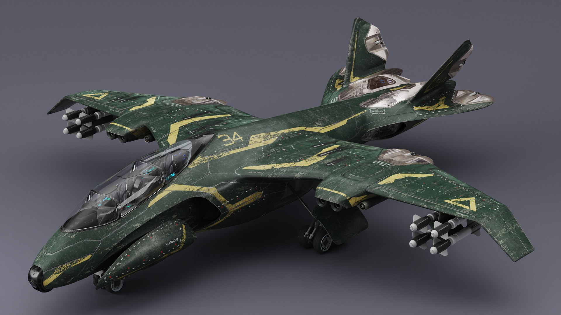 3D Damaged Sci Fi Fighter Jet With Weapon And Chassis - TurboSquid 2302745