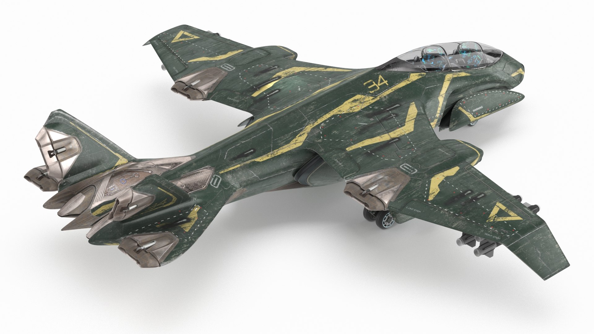 3D Damaged Sci Fi Fighter Jet With Weapon And Chassis - TurboSquid 2302745