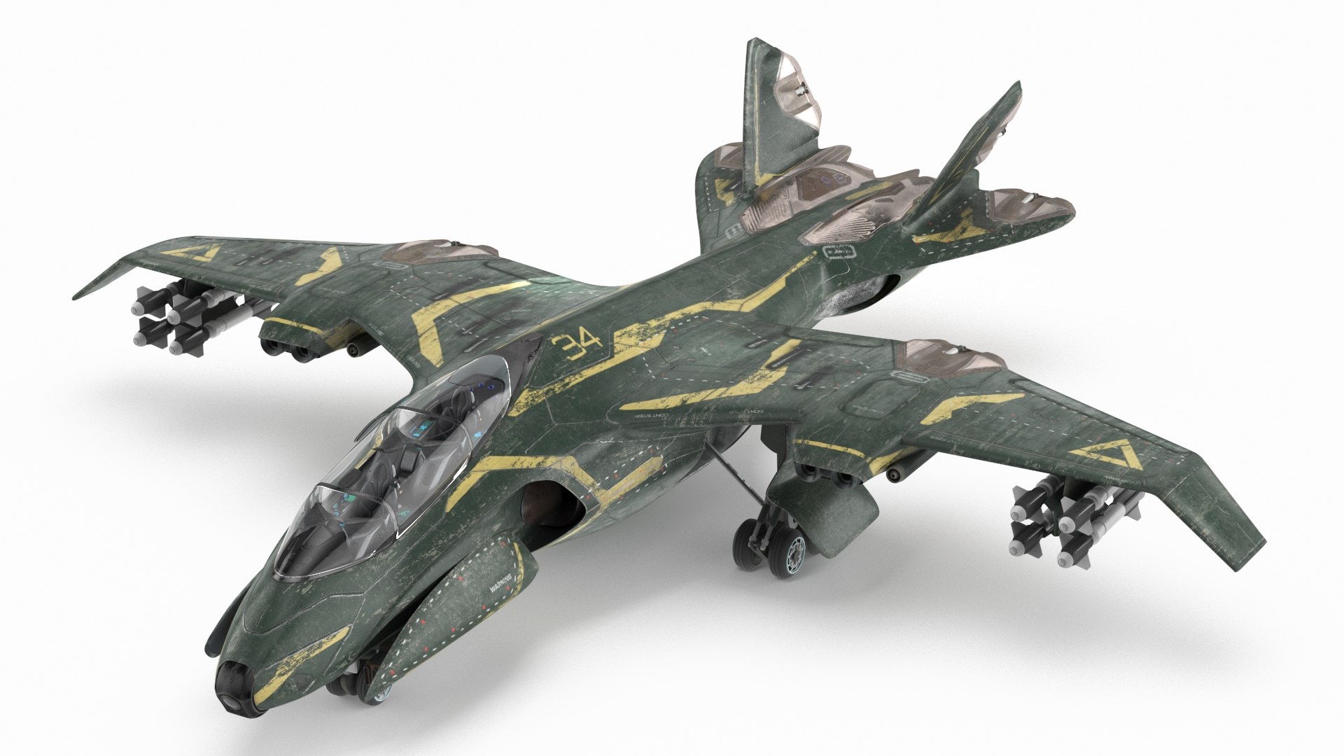 3D Damaged Sci Fi Fighter Jet With Weapon And Chassis - TurboSquid 2302745