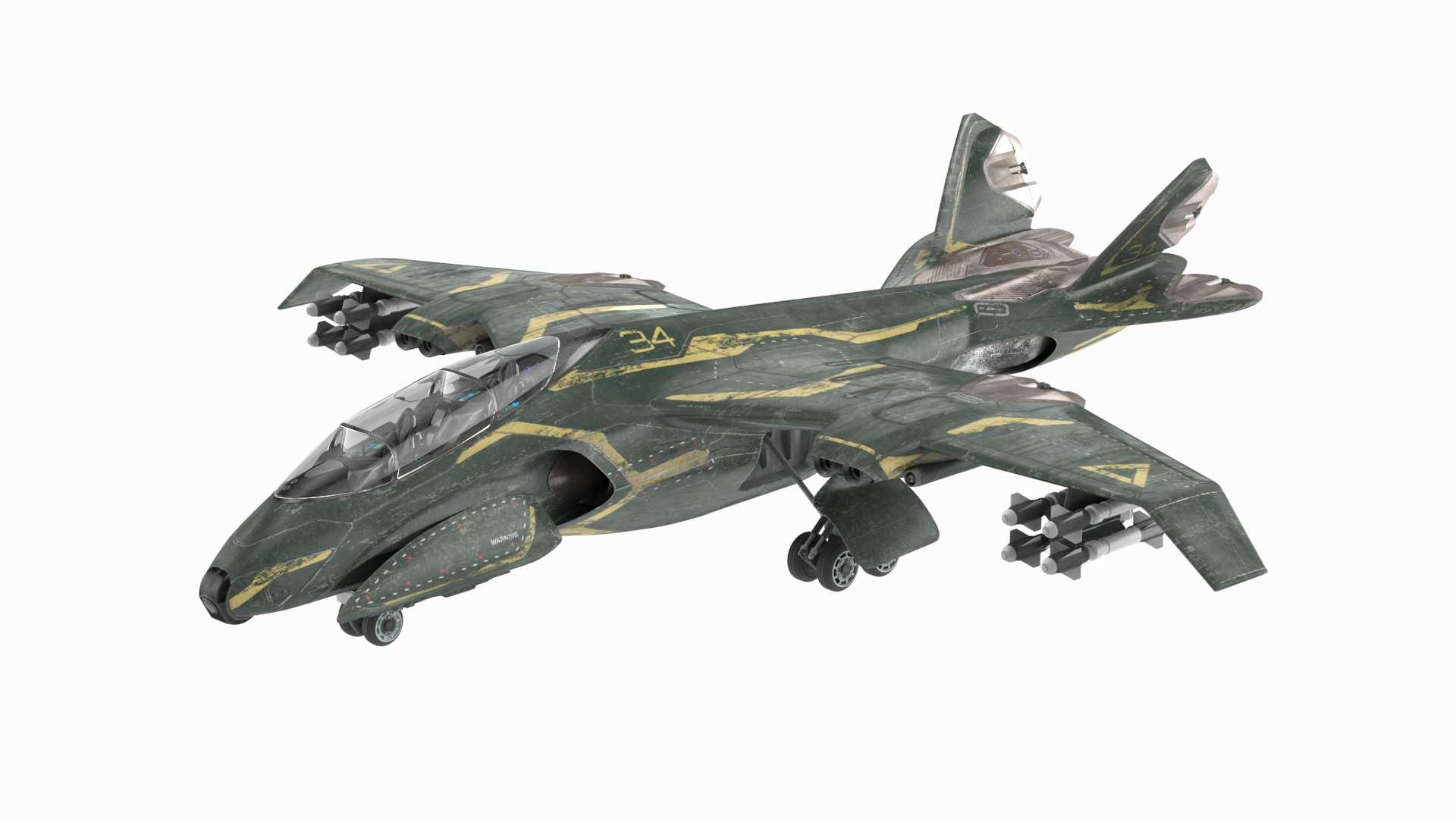 3D Damaged Sci Fi Fighter Jet With Weapon And Chassis - TurboSquid 2302745