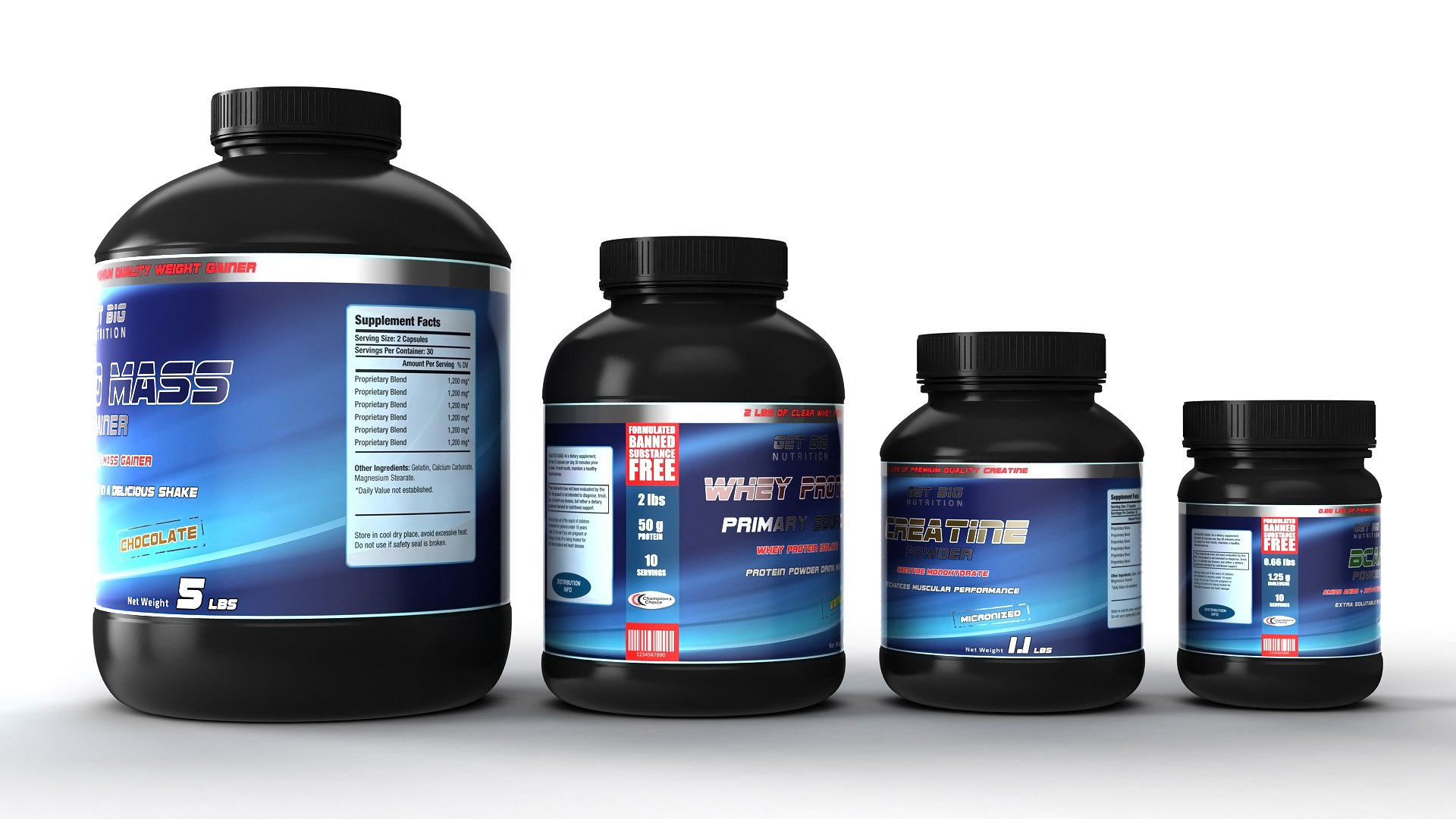 3d sports nutrition supplements pack model