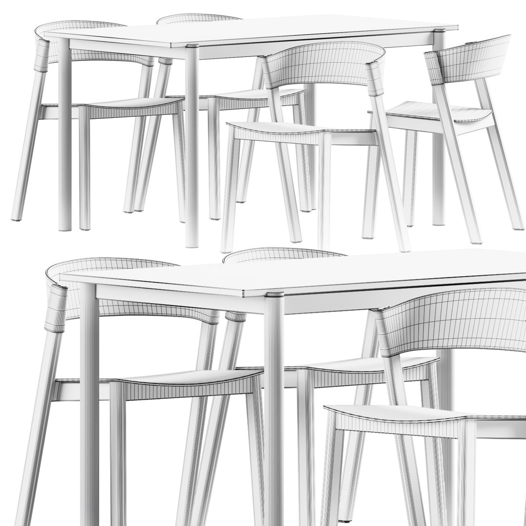 Linear Wood Table And Cover Side Chair By Muuto 3D Model - TurboSquid 2056293