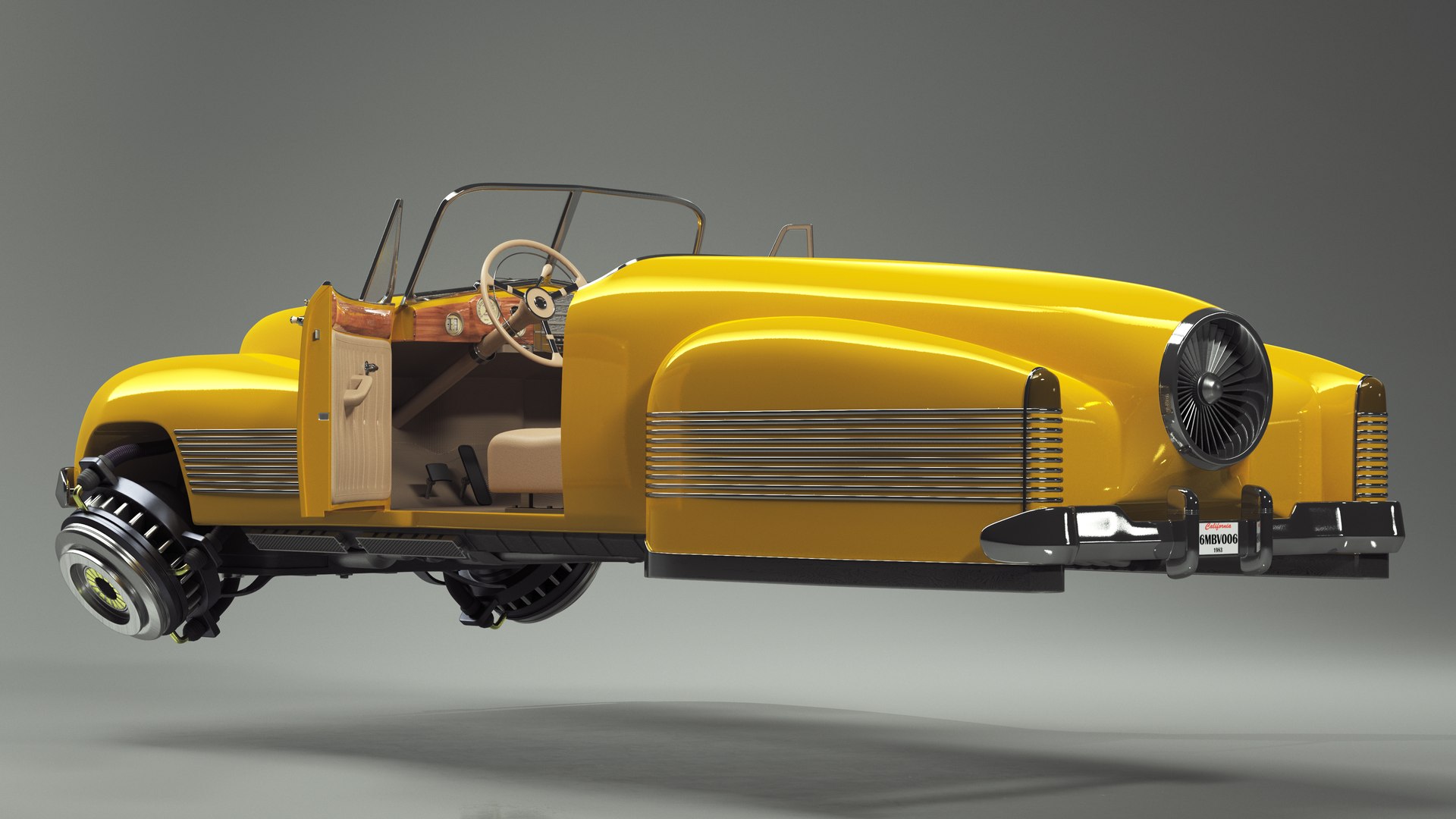 3D model Yellow Hover Retro Car Rigged for Cinema 4D - TurboSquid 2113851