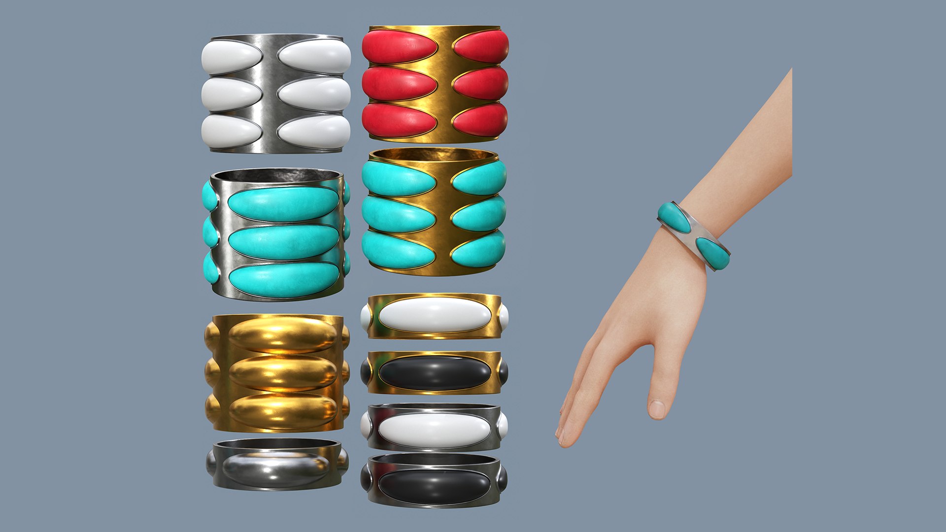 3D Forged Bracelets With Stones Model - TurboSquid 2226843