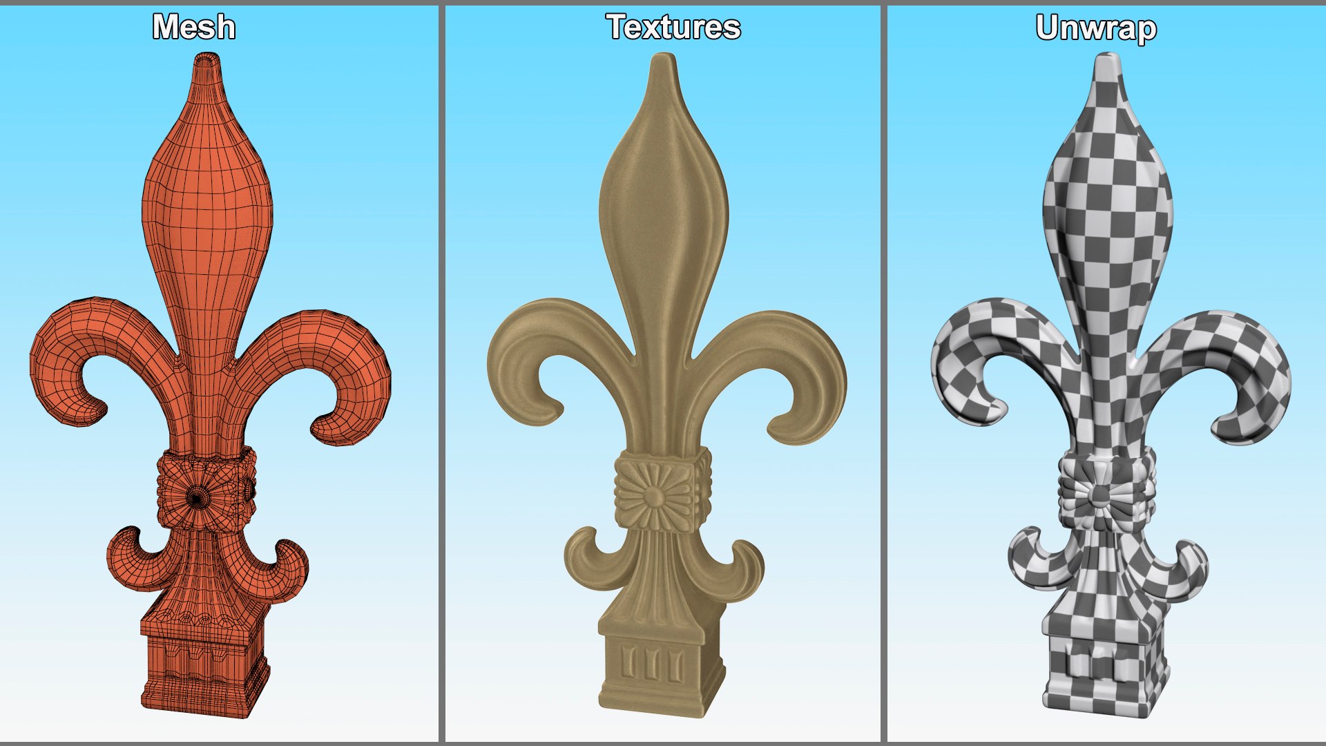3D Fleur De Lis Sculpture Gilded Model - TurboSquid 2221488