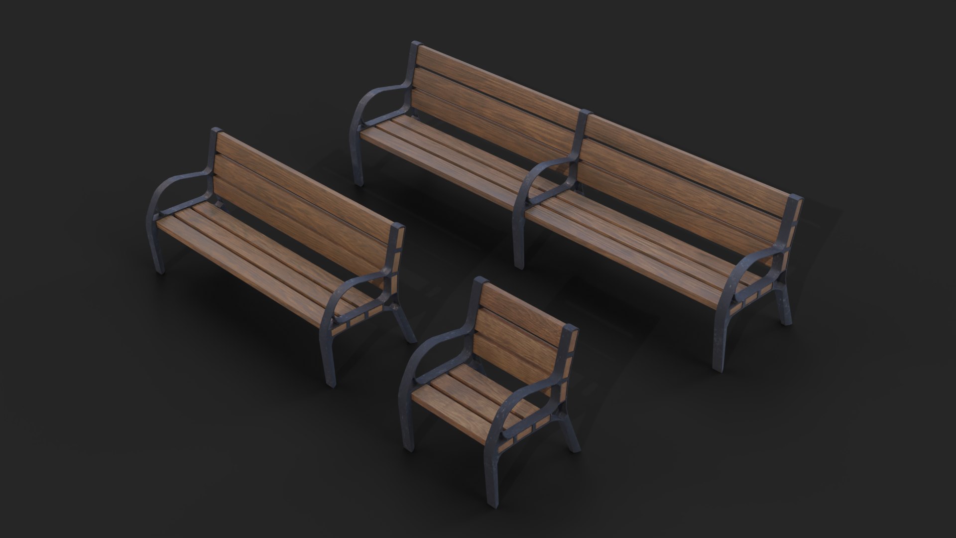 Collection of three Retiro benches Low-Poly 3D model - TurboSquid 2136385