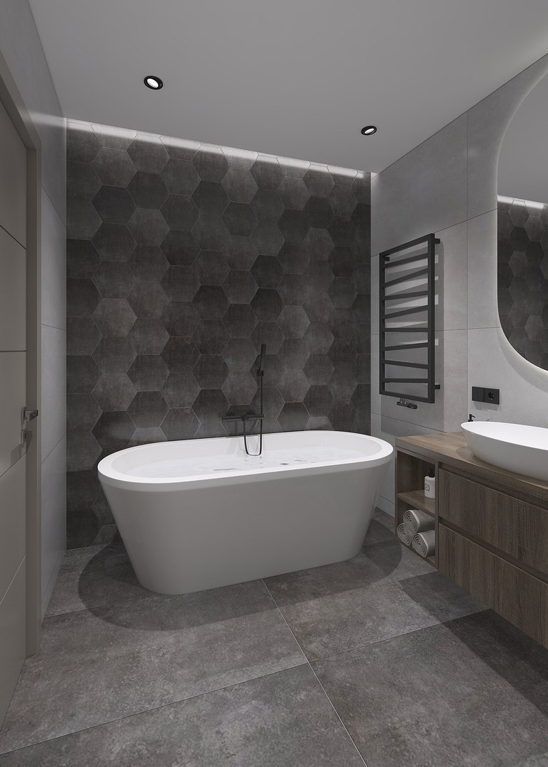 3D Model Bathroom With Gray Decorative Tiles - TurboSquid 1940274
