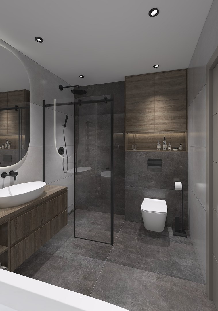 3D Model Bathroom With Gray Decorative Tiles - TurboSquid 1940274