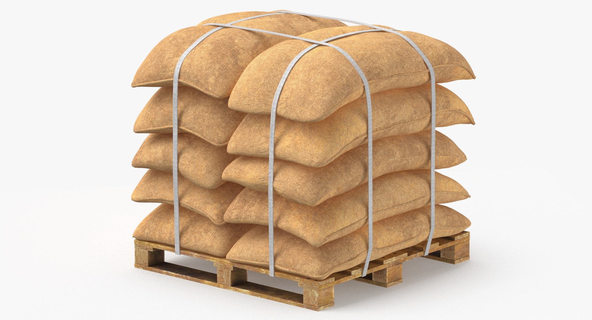 3D model Cargo Burlap Sacks Pallet Secured and Stack - TurboSquid 1975668