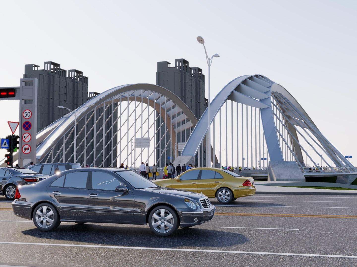 Modern Arch Bridge With Urban Road Scene 3D Model - TurboSquid 2506137