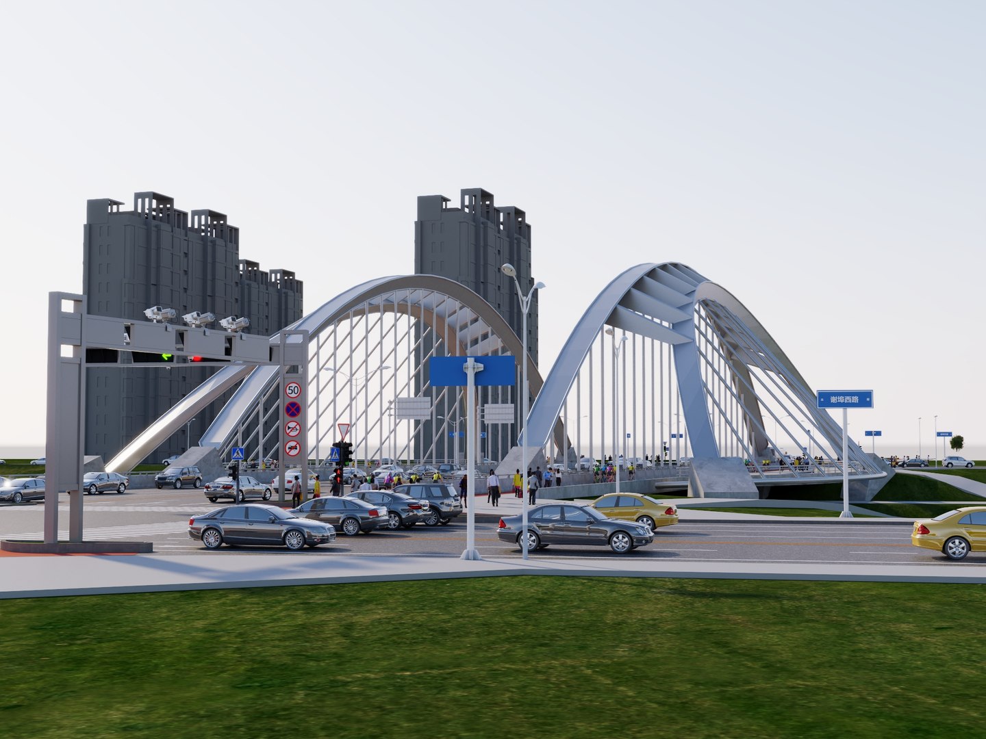 Modern Arch Bridge With Urban Road Scene 3D Model - TurboSquid 2506137