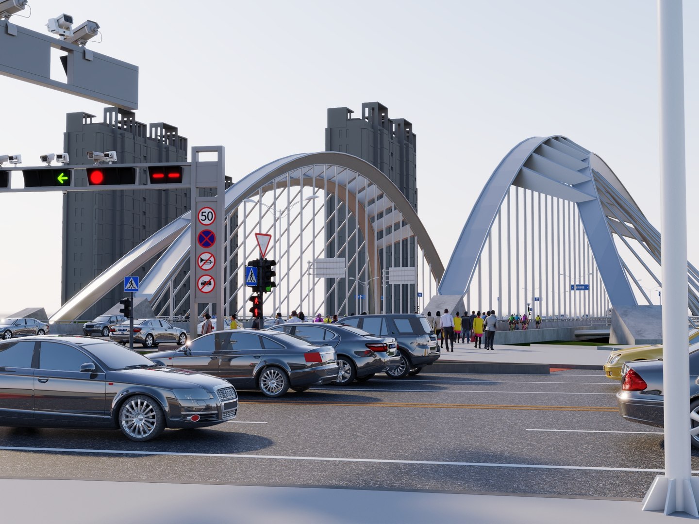 Modern Arch Bridge With Urban Road Scene 3D Model - TurboSquid 2506137