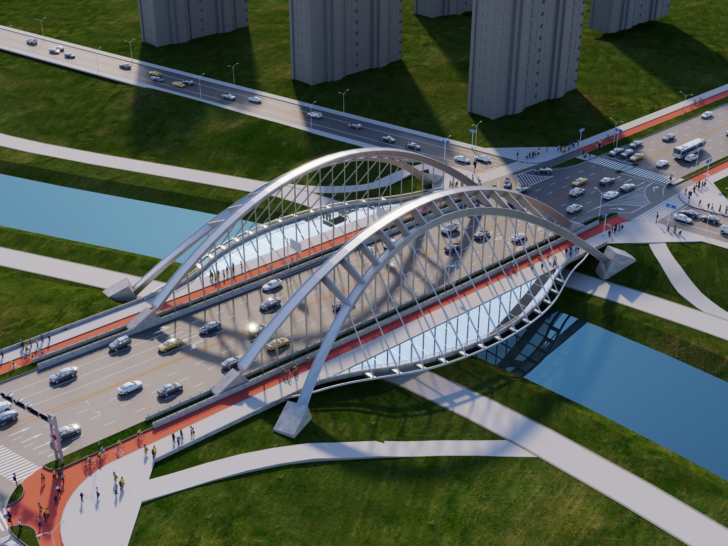 Modern Arch Bridge With Urban Road Scene 3D Model - TurboSquid 2506137