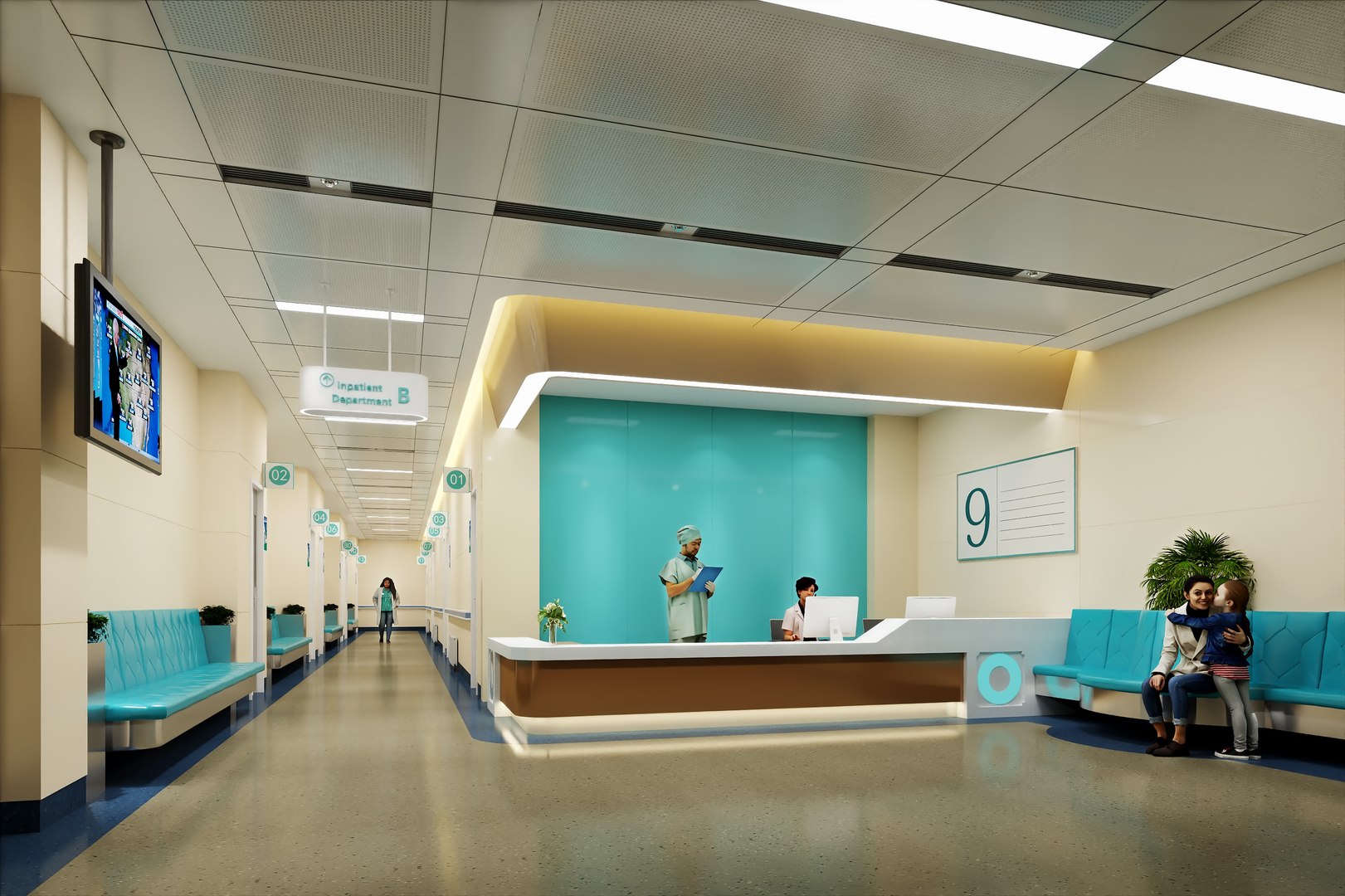 Nurse Station In Hospital - Corridor Inpatient Unit 3D Model ...