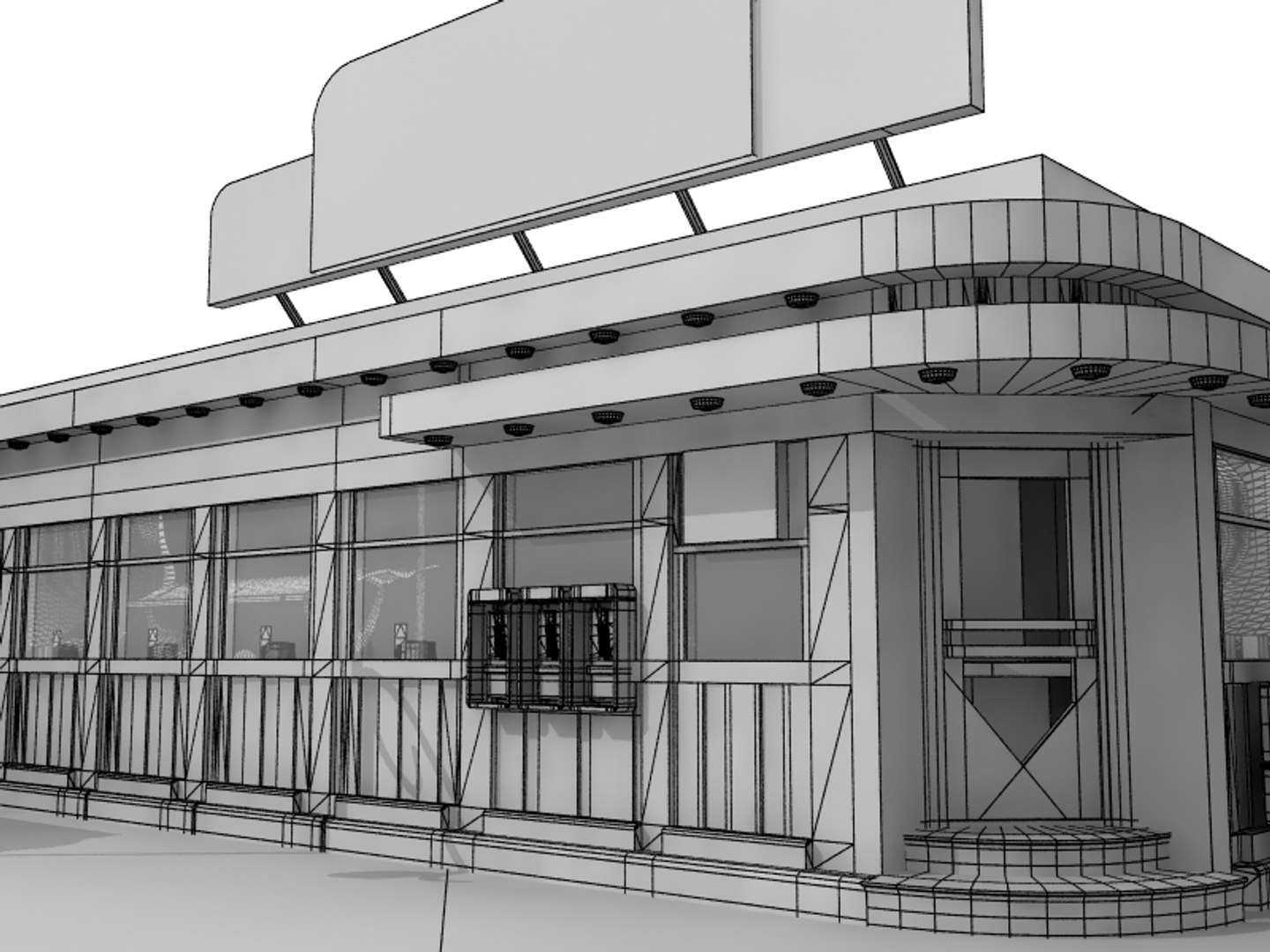 Classic Diner Street Corner 3d Model