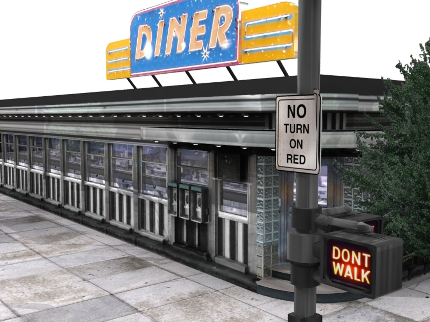 Classic Diner Street Corner 3d Model