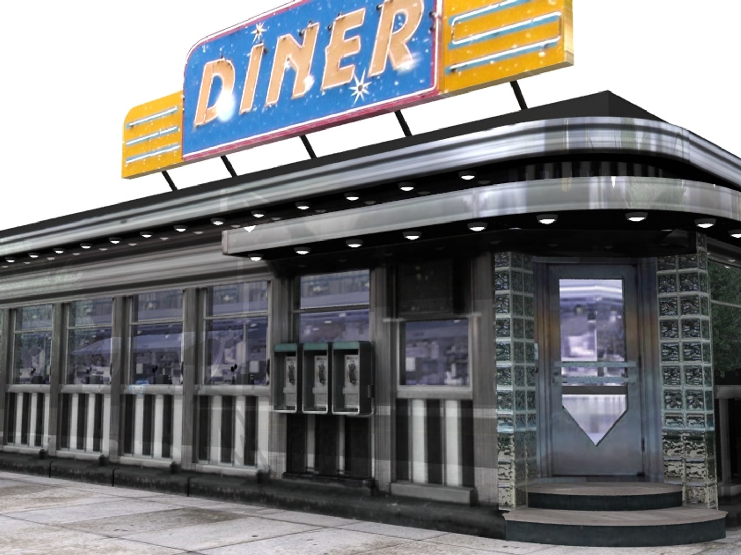 Classic Diner Street Corner 3d Model