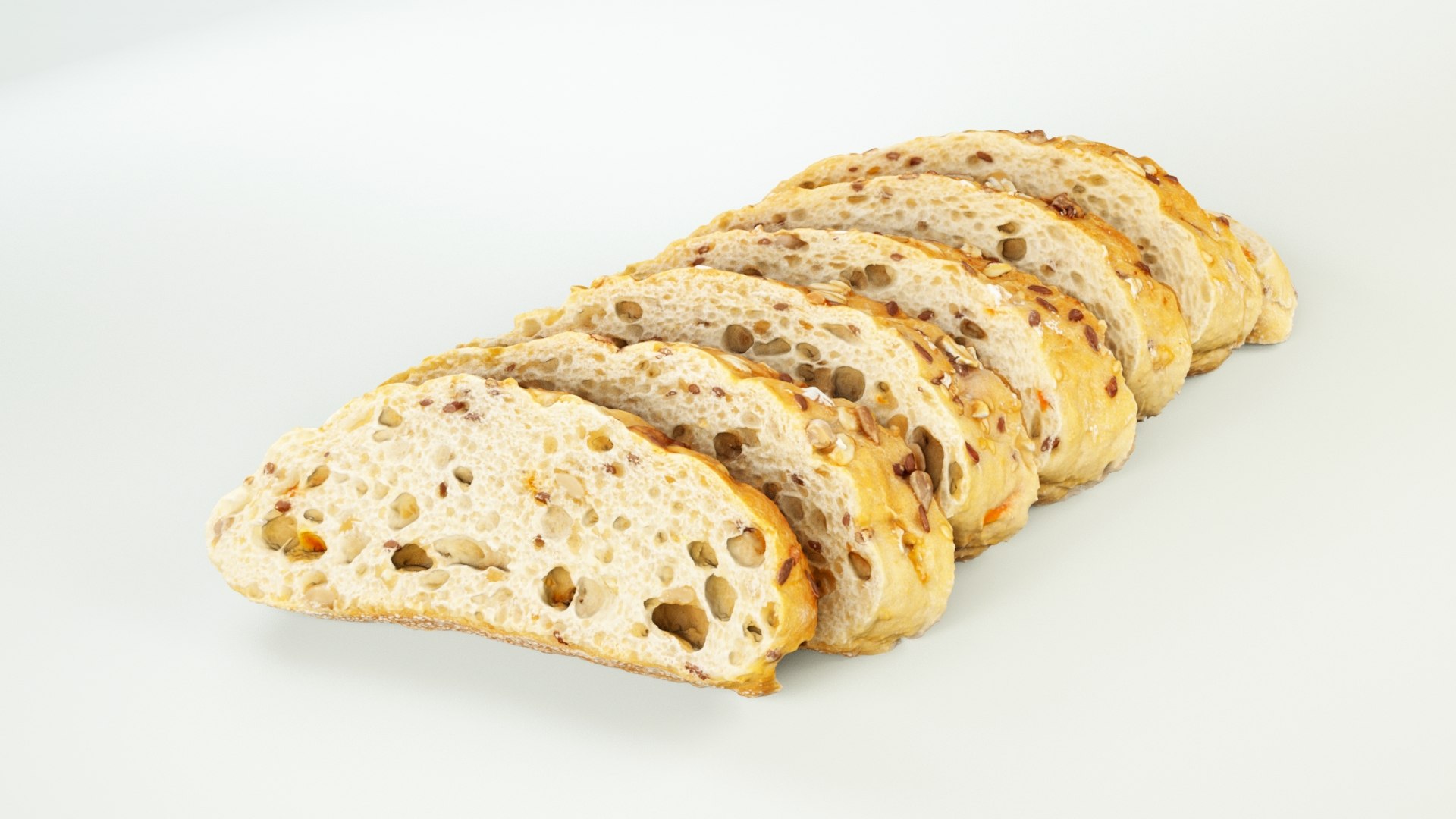 3D Sliced Baguette Or Cut French Bread With Seeds And Spices Scan Model ...