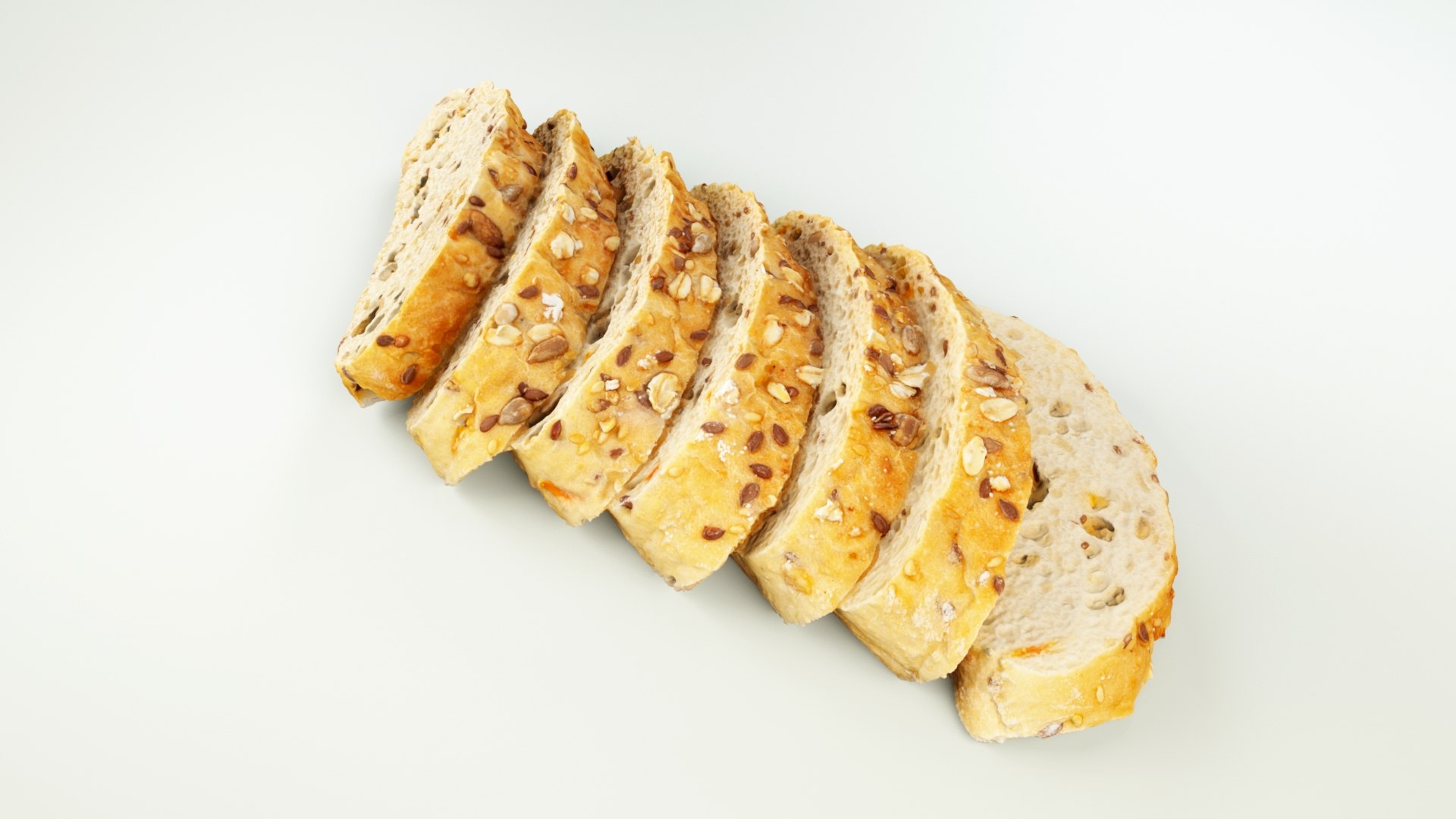3D Sliced Baguette Or Cut French Bread With Seeds And Spices Scan Model ...