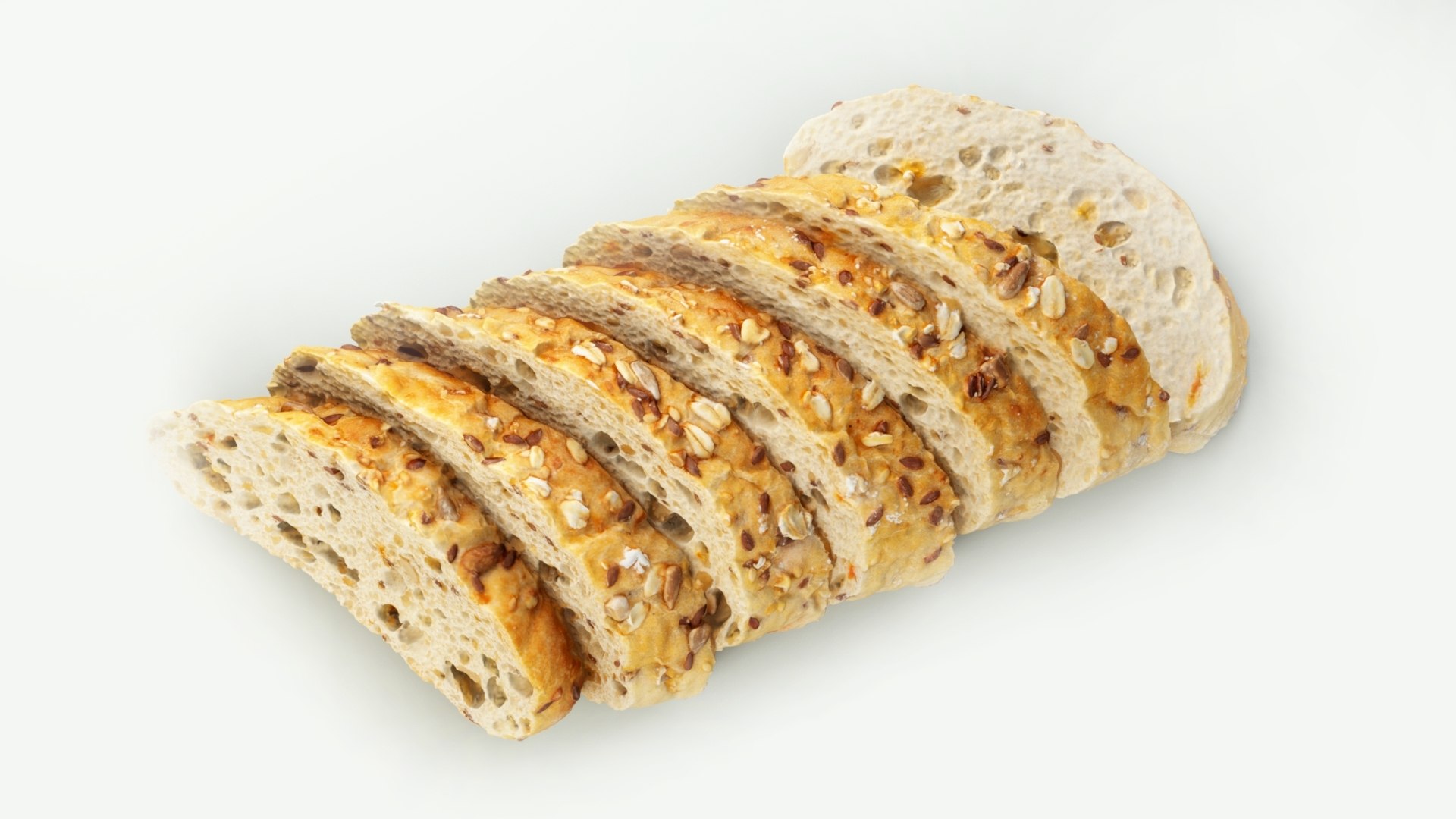 3D Sliced Baguette Or Cut French Bread With Seeds And Spices Scan Model ...