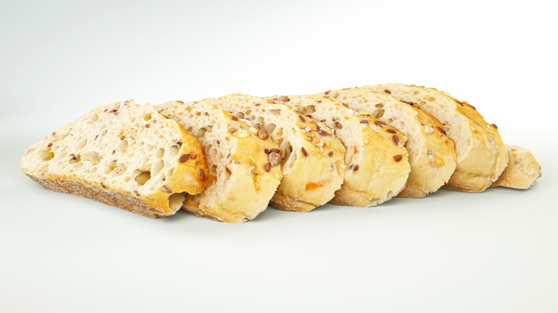 3D Sliced Baguette Or Cut French Bread With Seeds And Spices Scan Model ...